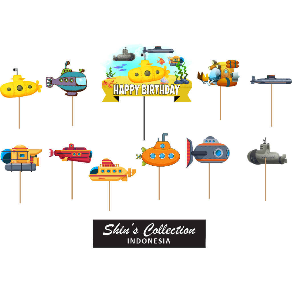 Jual Cake topper Transportation Submarine transportasi kapal penyelam ...