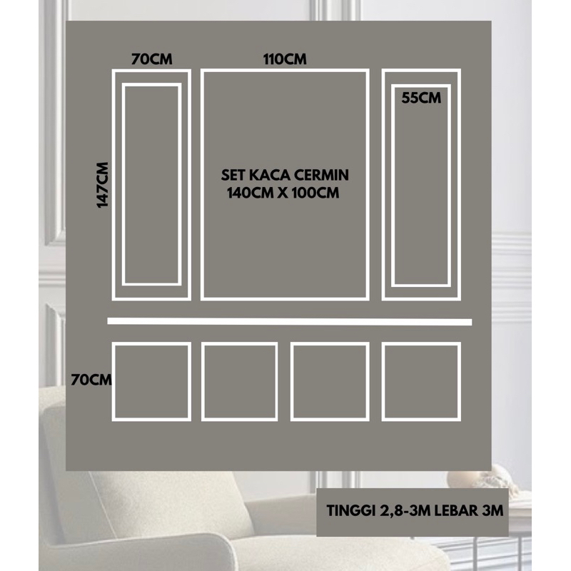 Jual KOMBINASI LIST 3CM DAN 4CM/PAKET LENGKAP KACA CERMIN + WALLMOULDING UKURAN TINGGI 2,8M - 3M ...