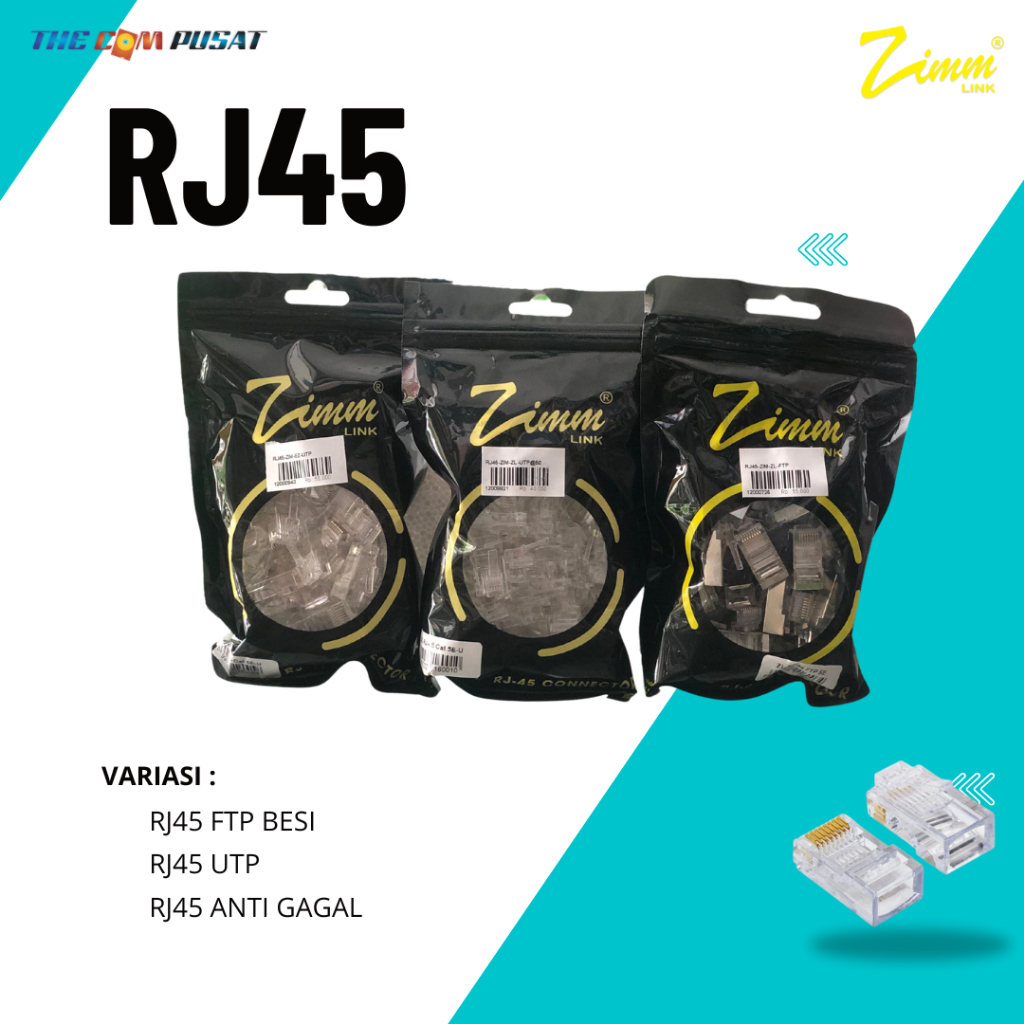 Jual KONEKTOR RJ45 ZIMMLINK Connector RJ-45 FTP CAT 5E 1 Pack isi 50 ...