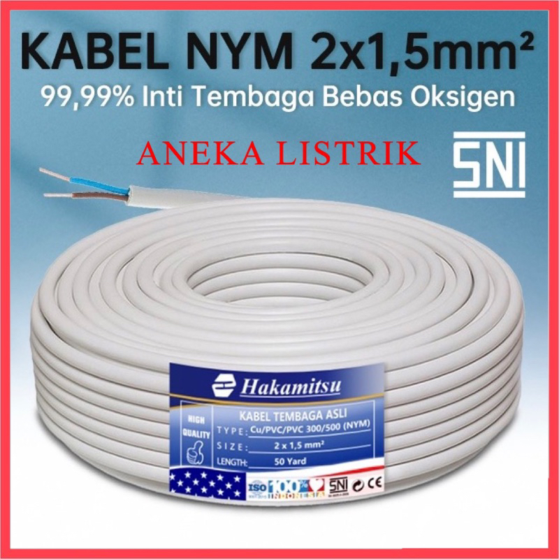 Jual KABEL NYM 2 x 1,5MM 50 YARD FULL / KABEL LISTRIK TEMBAGA MURNI PVC ...