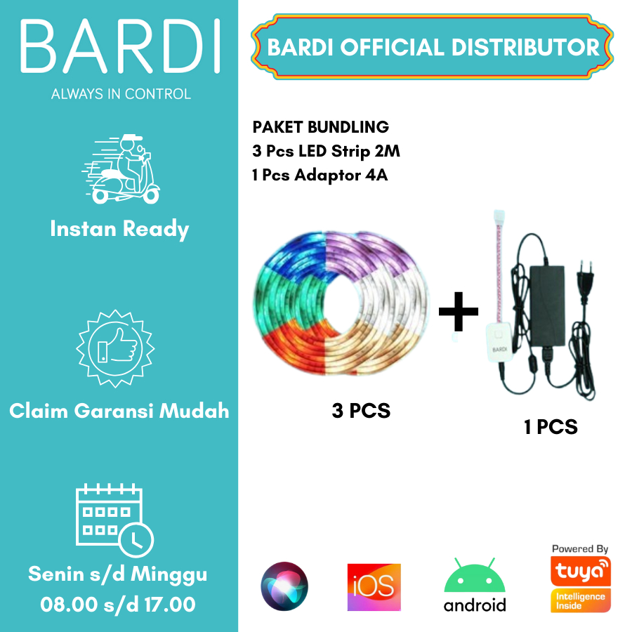 Jual BARDI Bundling 3 LED Strip RGBWW Wifi 2m & Adaptor 4m 4A - Lampu ...