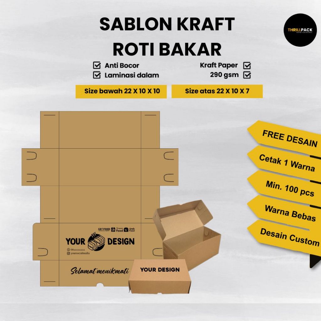 Jual Sablon Custom Box Roti Bakar Kraft (22 x 10 x 10 ) Custom Desain ...