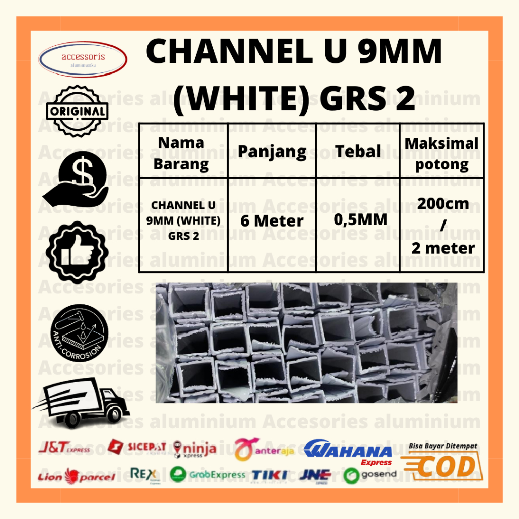 Jual CHANNEL U 9MM GARIS 2 / LIS U ALUMINIUM / PANJANG 6 METER | Shopee ...