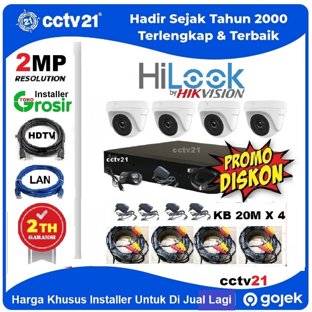 Jual Paket Lengkap cctv 4 kamera Hilook 2MP + Kabel 80M Harga Promo cctv21 | Shopee Indonesia