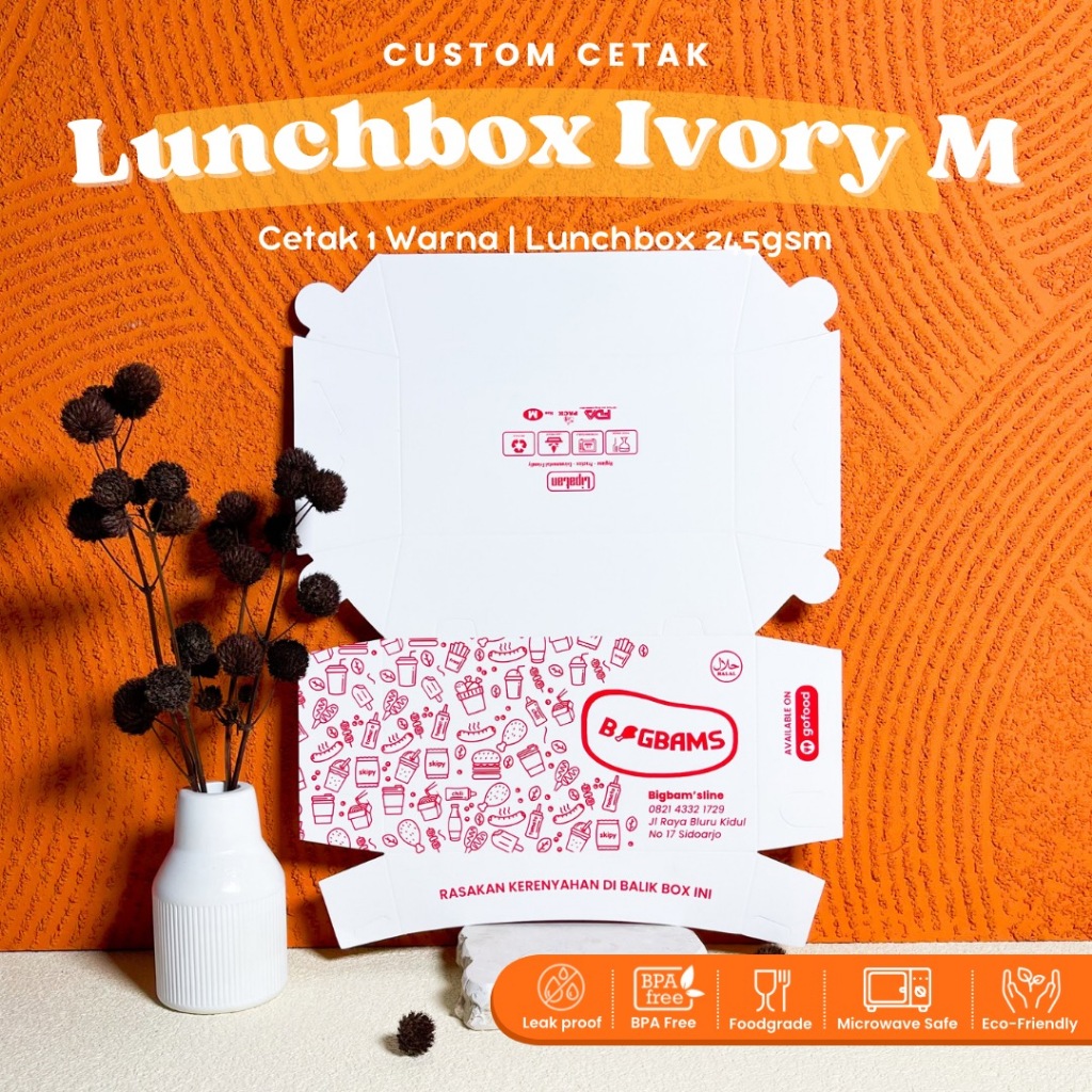 Jual [CUSTOM PRINT 1 WARNA] Paper Lunch Box Ivory Laminasi Size Large ...