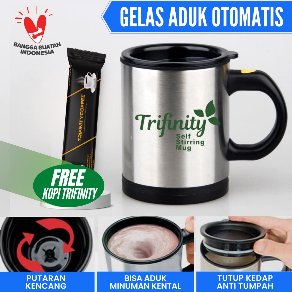 Jual Trifinity Gelas Pengaduk Otomatis Kopi Self Stirring Mug Coffee Automatic Cup Gelas Aduk ...