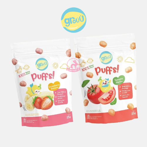 Jual GROUU Puffs Strawberry Banana & Tomato Herbs 25G|| Cemilan Anak ...
