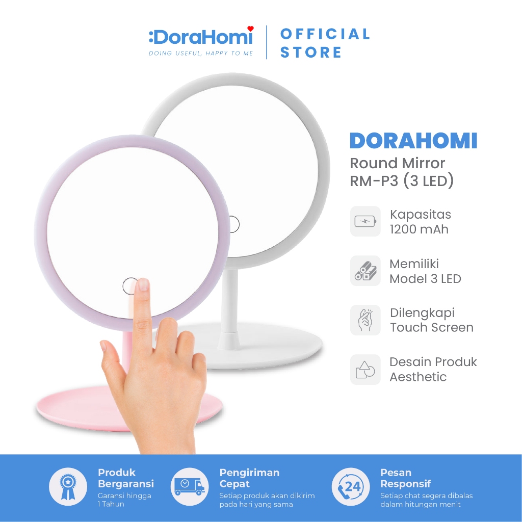 Jual DoraHomi Cermin Rias LED Mirror Bulat Tombol Touch Screen Kaca ...