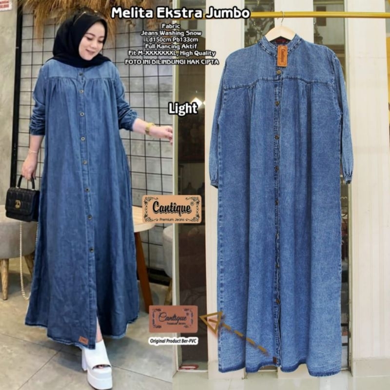 Jual MELITA EKSTRA JUMBO GAMIS JEANS LD 150 CM PB 133 CM | Shopee Indonesia