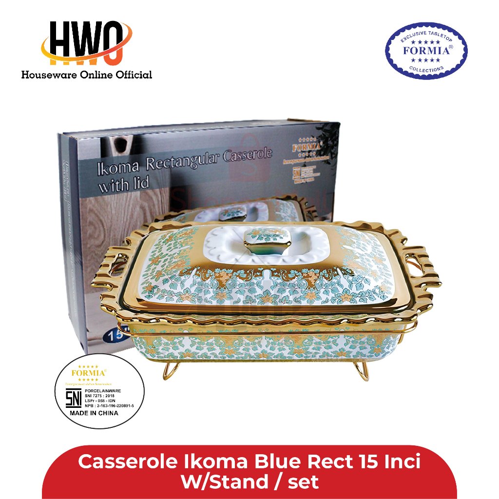 Jual Formia Casserole Ikoma Blue Rect 15" W/Stand / set | Shopee Indonesia