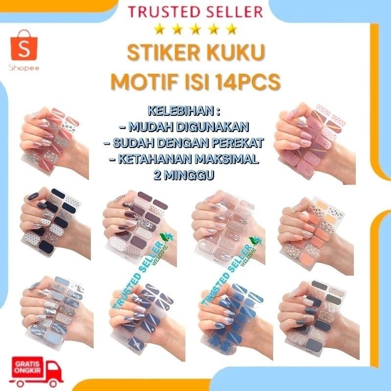 Jual STIKER KUKU MOTIF SEPACK ISI 14PCS NAIL ART STICKER TAHAN 2 MINGGU ...
