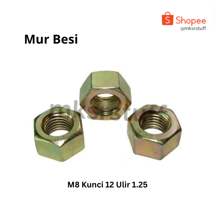 Jual M8 Kunci 12 ulir 1.25 - Mur Besi (10 pcs) | Shopee Indonesia