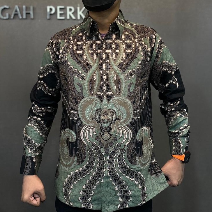Jual Star Seller ABIMANYU SAGE GREEN Kemeja batik pria lengan panjang ...
