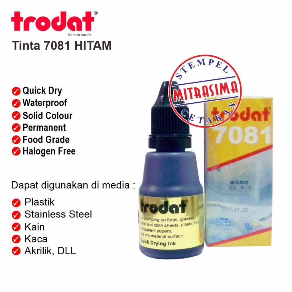 Jual Tinta untuk plastik, kaca, keramik Trodat 7081 warna Hitam | Shopee Indonesia