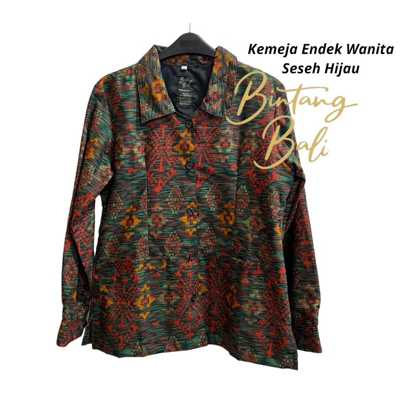 Jual Kemeja Endek Bali Katun Wanita Lengan Panjang motif Seseh Gerimis ...