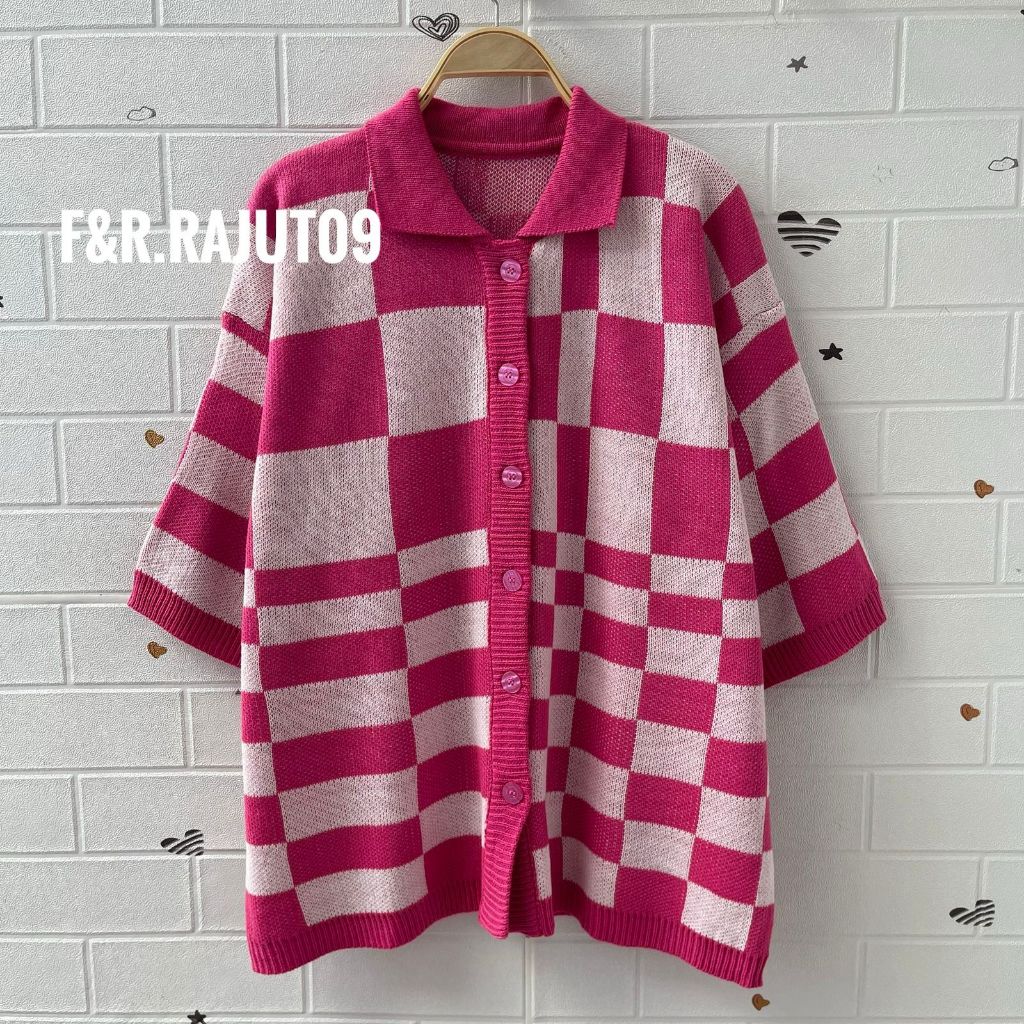 Jual Knitwear Outfit Fuji Cardigan Rajut Motif Kotak Oversize | Shopee ...