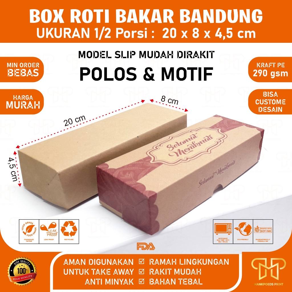 Jual Dus Roti Bakar Bandung 1/2 Porsi, Box Roti Bakar, Kemasan Roti ...