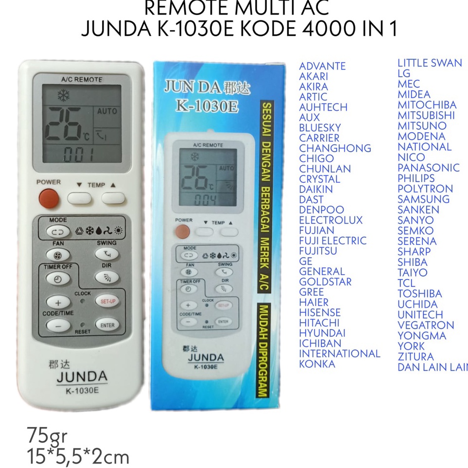 Jual REMOTE AC MULTI K13E JUN DA BERBAGAI MERK AC 4 KODE | Shopee Indonesia