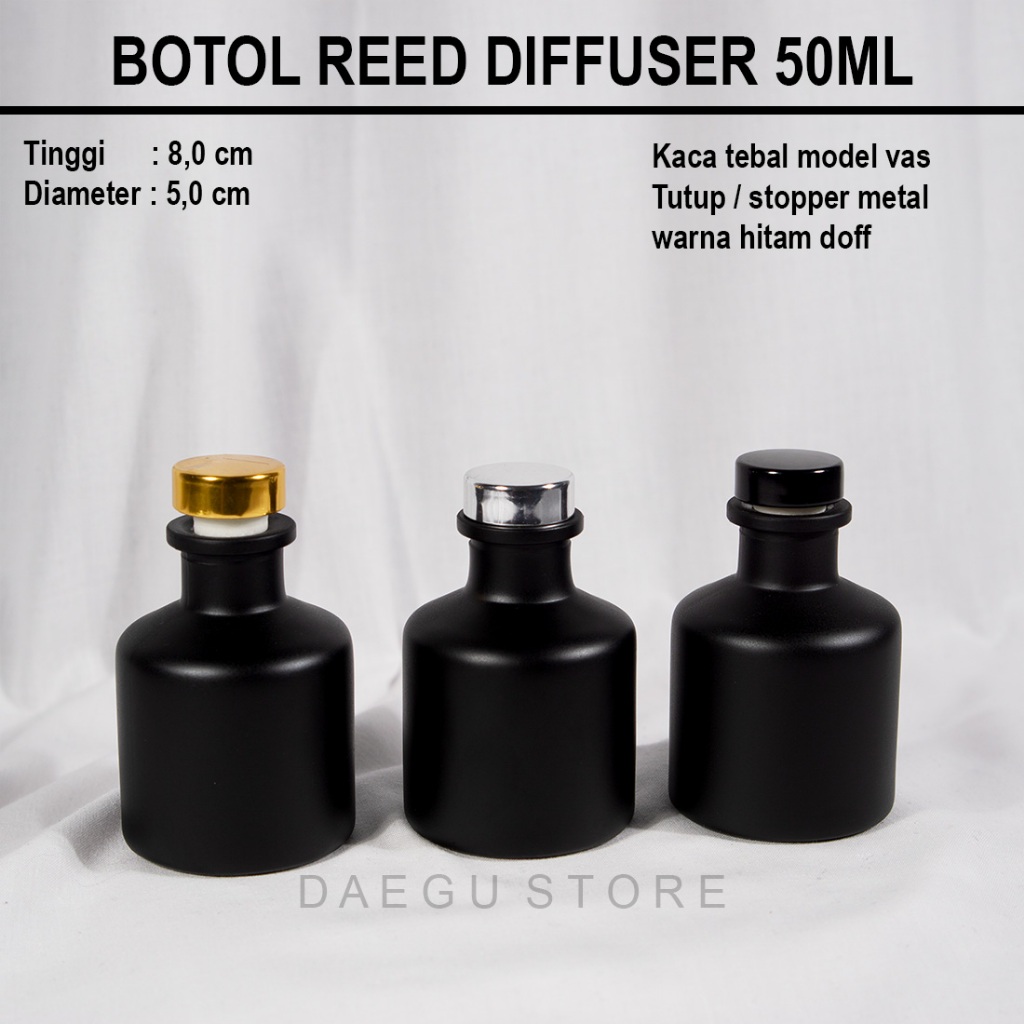 Jual Botol Reed Diffuser 50ml - Kaca Tebal Hitam Doff Black Matte ...