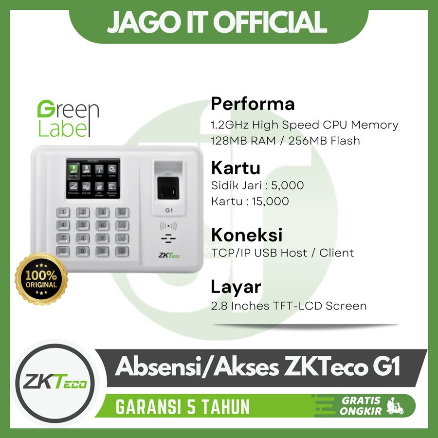 Jual Mesin Absensi dan Akses Kontrol | Green Label ZKTeco G1 Mesin Absen | Shopee Indonesia