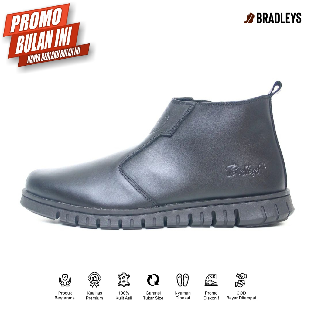 Jual Bradleys Hugo Black - Sepatu Kulit Kasual Boot Zipper Pria Sepatu ...