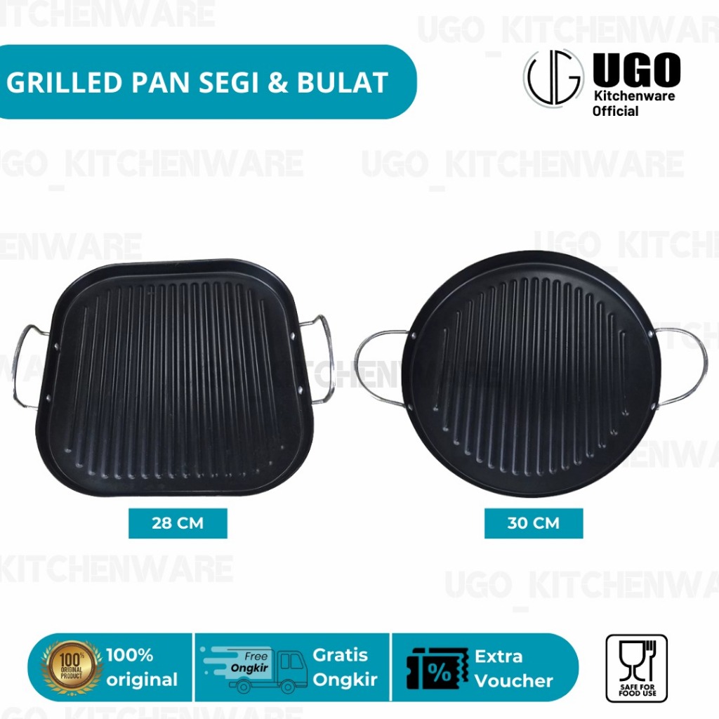 Jual UGO Grill Pan Bulat | Grill Pan Segi Alat Panggangan BBQ Grill Pan ...