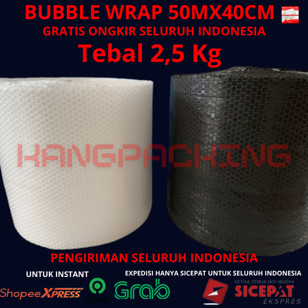 Jual Bubble Wrap 40 CM x 50 METER Tebal & Kuat (Hitam & Bening) Premium 2,5 Kg | Shopee Indonesia