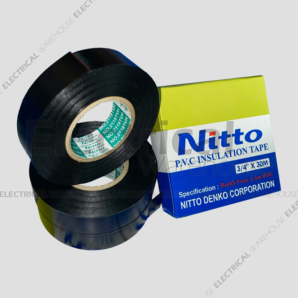 Jual ISOLASI NITTO HITAM 3/4 x 30 Meter ORIGINAL (PVC INSULATION TAPE ...