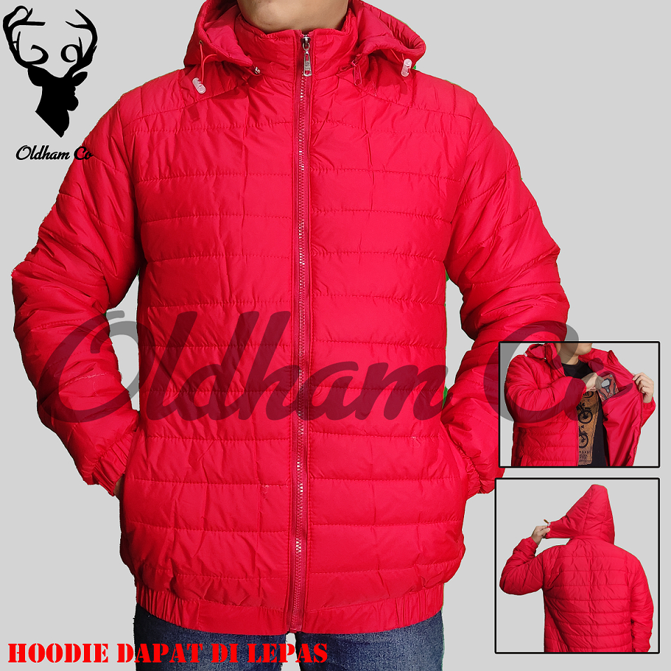 Jual JAKET PUFFER PRIA MERAH HOODIE LEPAS SIZE M L XL XXL XXXL - JUMBO ...
