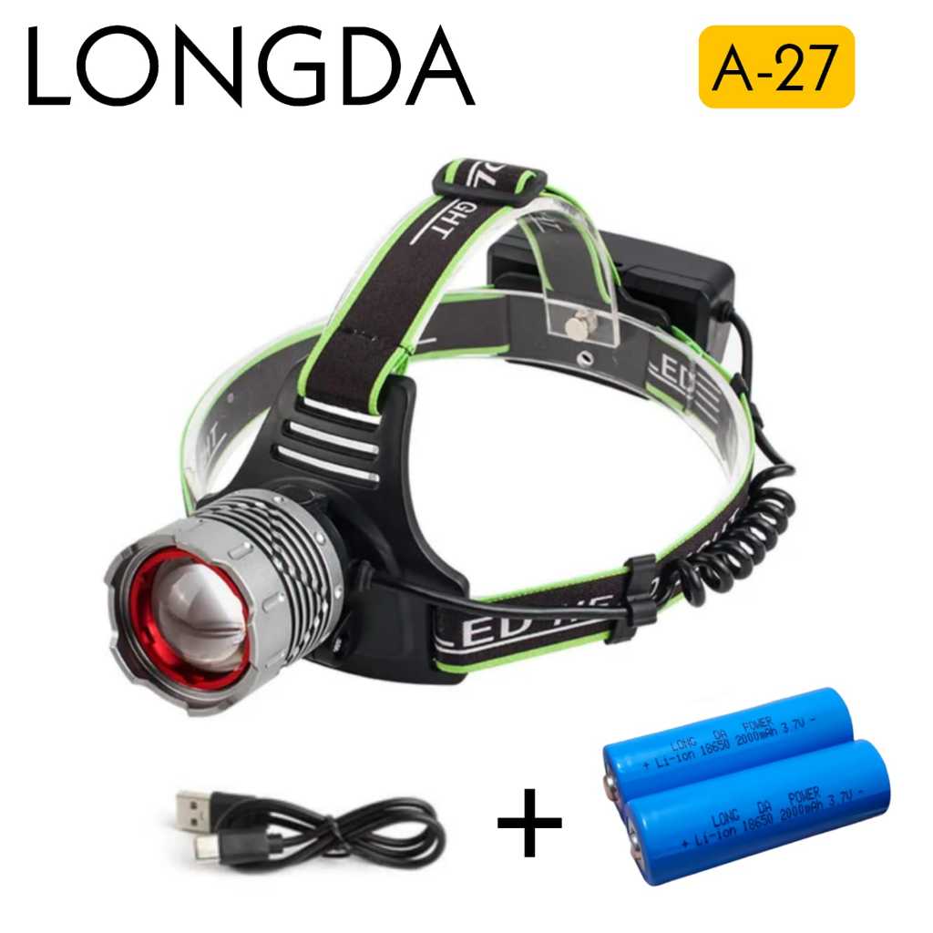 Jual Senter Kepala Super Terang bisa di Zoom LONGDA A 27 USB Rechargeable Digital indikator ...