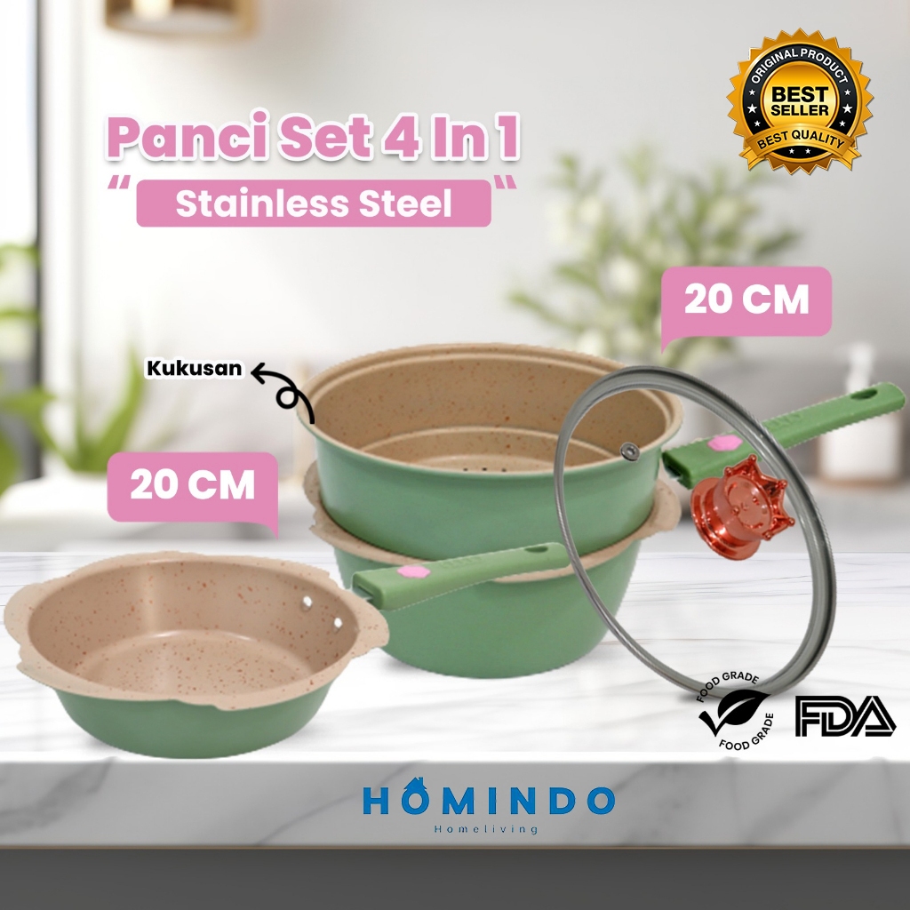 Jual HOMINDO Panci Set Bayi 4 Pcs Coating Granit Wajan Keramik Food ...