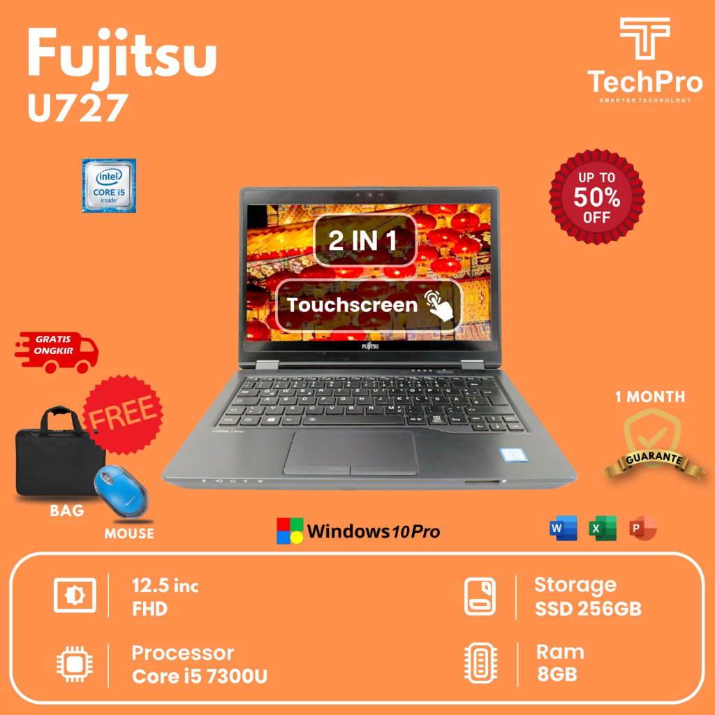 Jual laptop fujitsu lifebook u727 intel core i5 gen 7 layar touchscreen ...