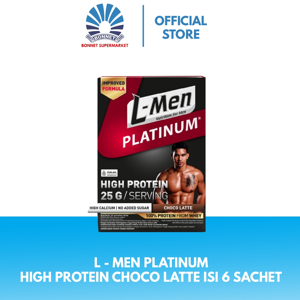 Jual L-Men Platinum Choco Latte Box isi 6 sachet (25g protein ...