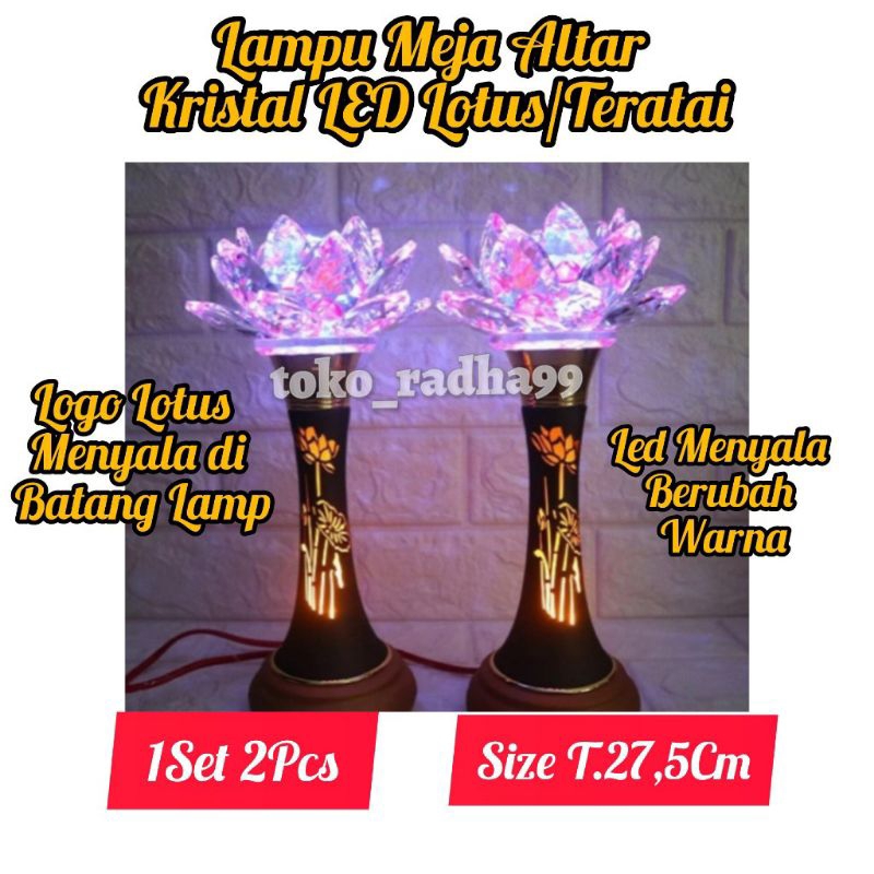 Jual lampu Meja Altar Lotus/Teratai Kristal LED Menyala Berubah Warna ...