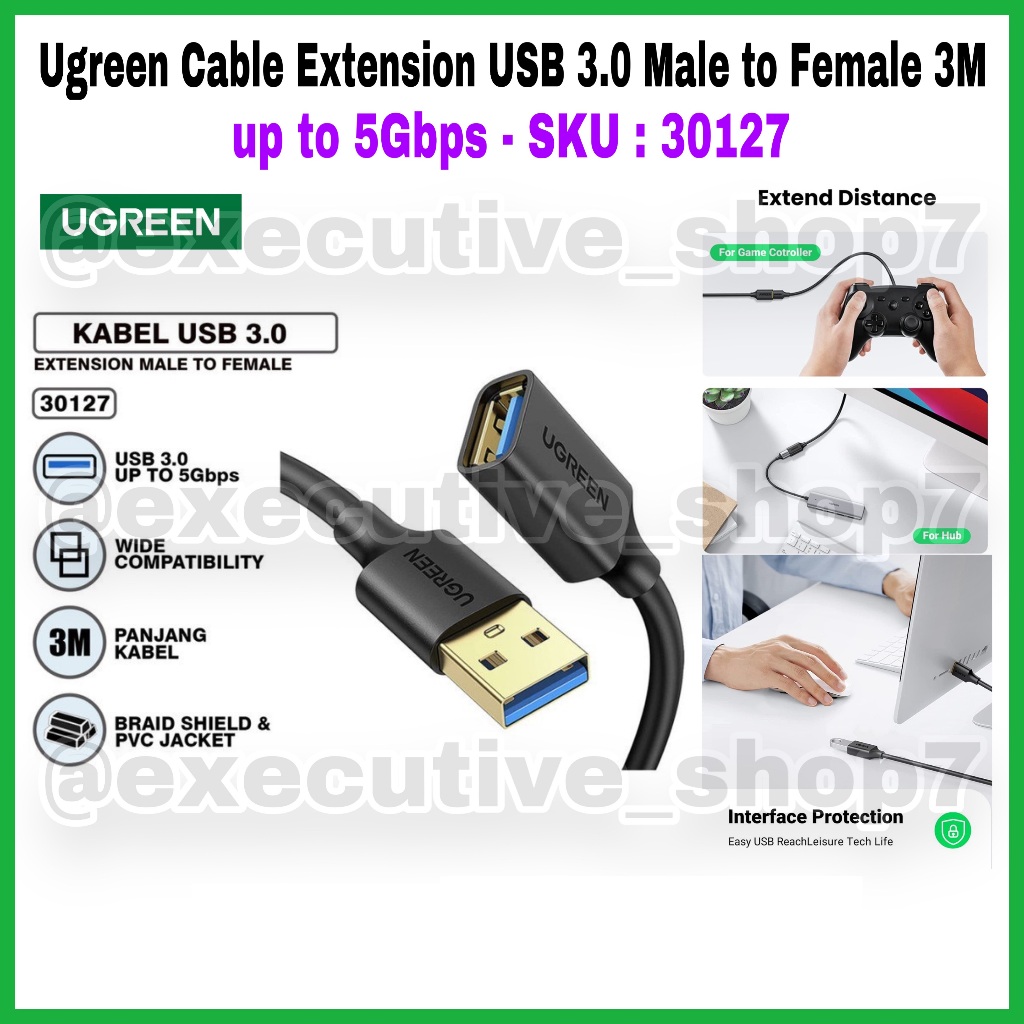 Jual Ugreen Cable Extension USB 3.0 Male to Female 3M - up to 5Gbps ...