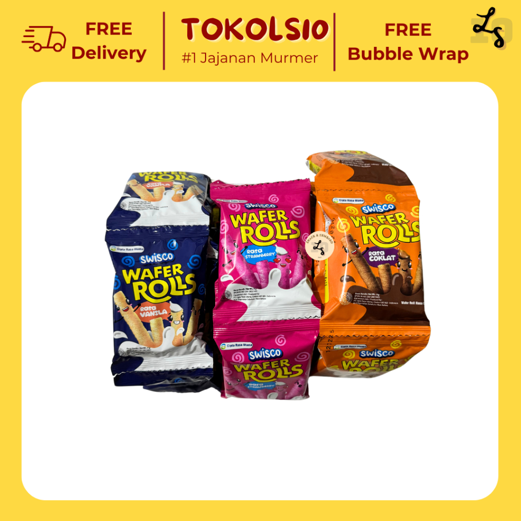 Jual Swisco Wafer Roll Rasa Stroberi/Cokelat/Vanilla 1 Renceng 10 pcs ...