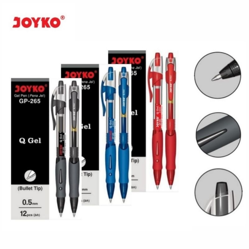 Jual [1LUSIN/12PCS] BALLPOINT Q GEL GP-265 JOYKO / PENA JOYKO GEL ...
