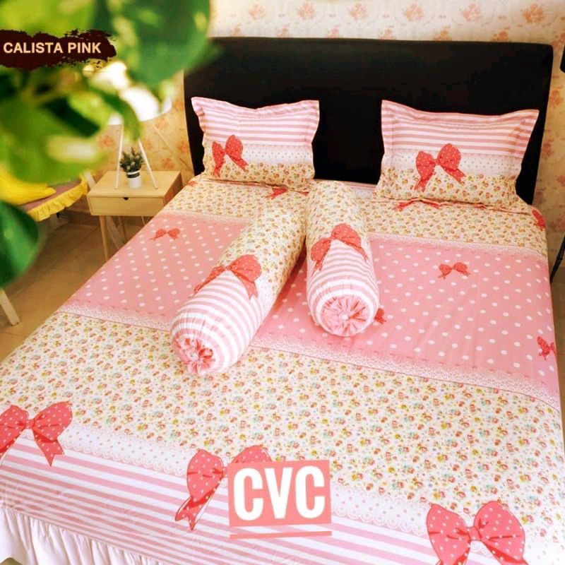 Jual Calista pink AESTHETIC SEPRAI ANTI GESER | SPREI KATUN CVC PREMIUM ...