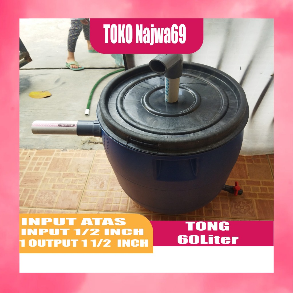 Jual tong bio filter kolam ikan koi, tong ukuran 60 liter input 1/2 ...