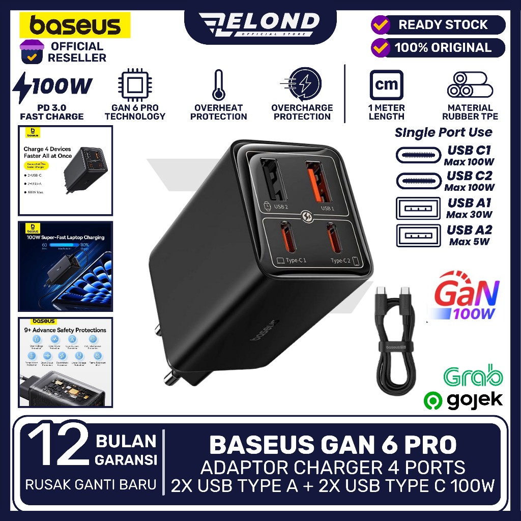 Jual Kepala Charger Baseus 100W GaN 6 Pro 4 Port Fast Charger 4.0 3.0 ... Jual Kepala Charger Baseus 100W GaN 6 Pro 4 Port Fast Charger 4.0 3.0 ...