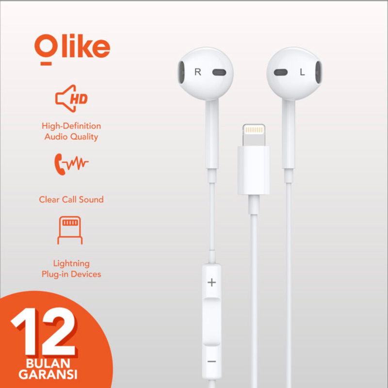 Jual OLIKE HEADSET LIGHTNING HANDSFREE WIRED EARPHONE MIC E12 | Shopee ...