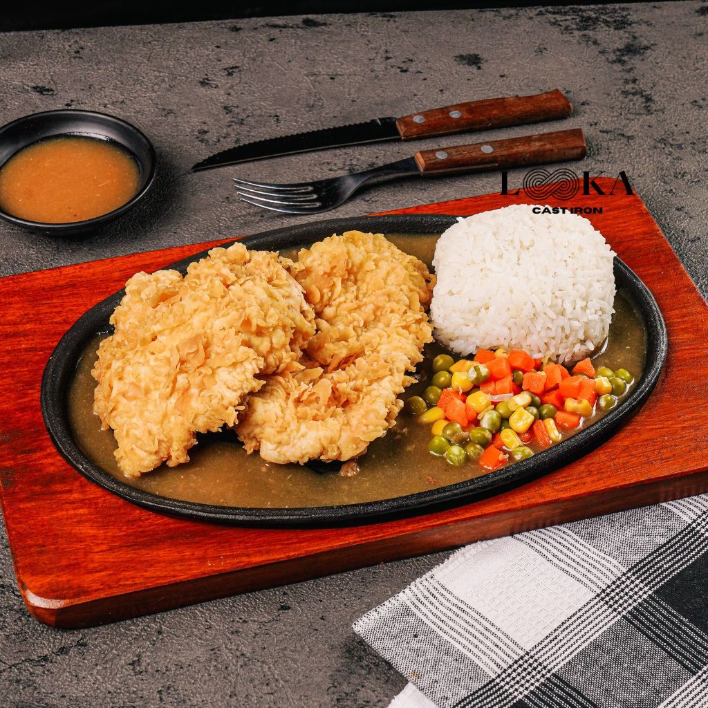 Jual Looka Cast Iron Hot Plate Steak / Piring Steak Oval Polos Besar 28 ...