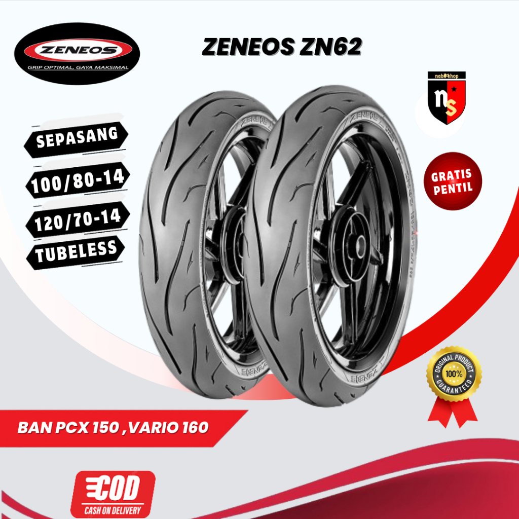 Jual Paket Ban Zeneos Zn 62 / Zn62 ukuran 100/80-14 & 120/70-14 Matic ...
