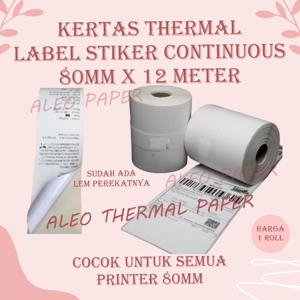 Jual KERTAS STIKER LABEL PRINTER THERMAL 80X50 80MM 80X12 METER ...