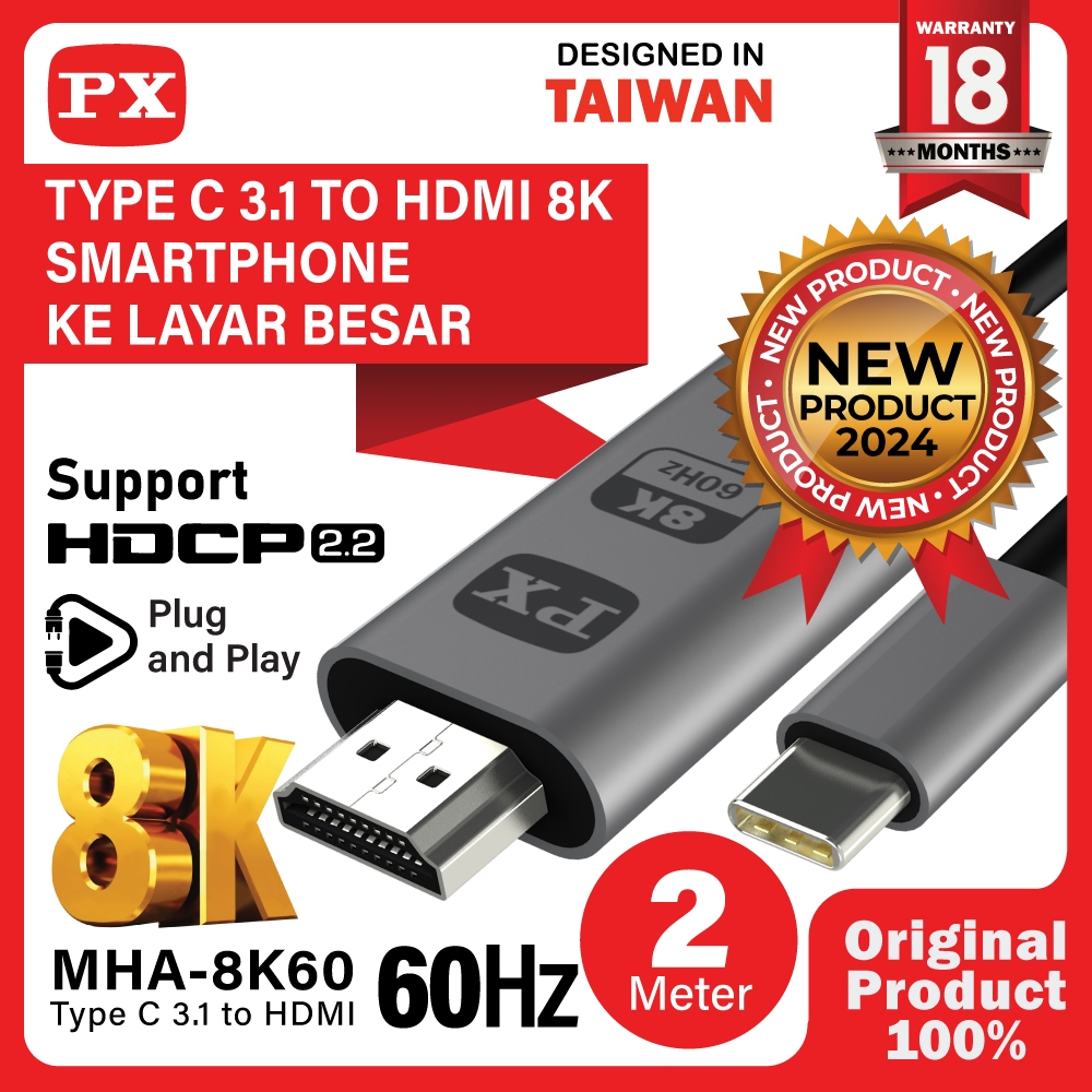 Jual USB Type C to HDMI Converter Kabel MHL HP to TV 8K 2M PX MHA-8K60 | Shopee Indonesia