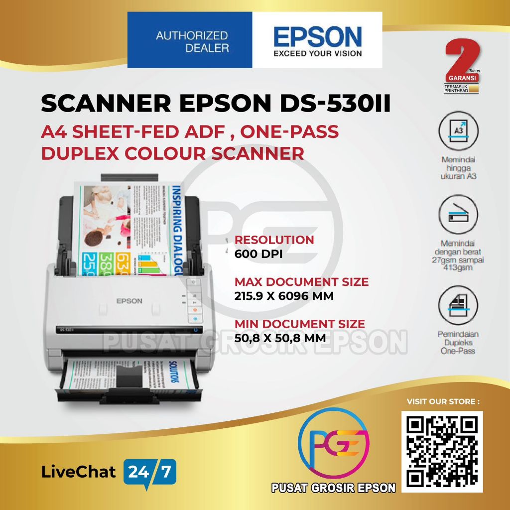Jual SCANNER EPSON WORKFORCE DS 530 II DS-530II DS530II ORIGINAL DAN ...