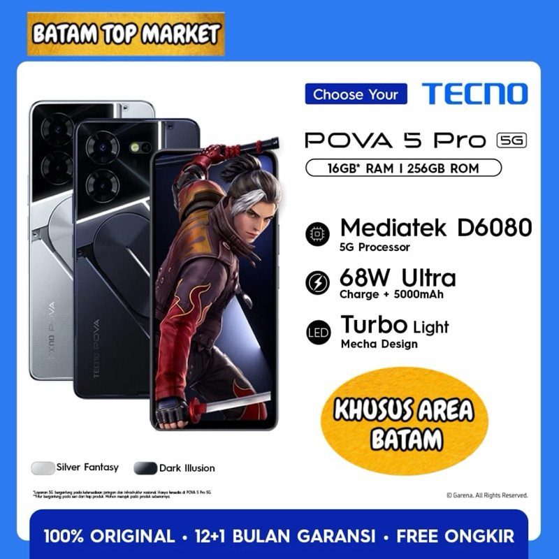 Jual TECNO POVA 5 PRO 8/256 GB 5G 68W ULTRA NEW 2024 CHARGE TURBO LIGHT GAMING PHONE [ BATAM ...