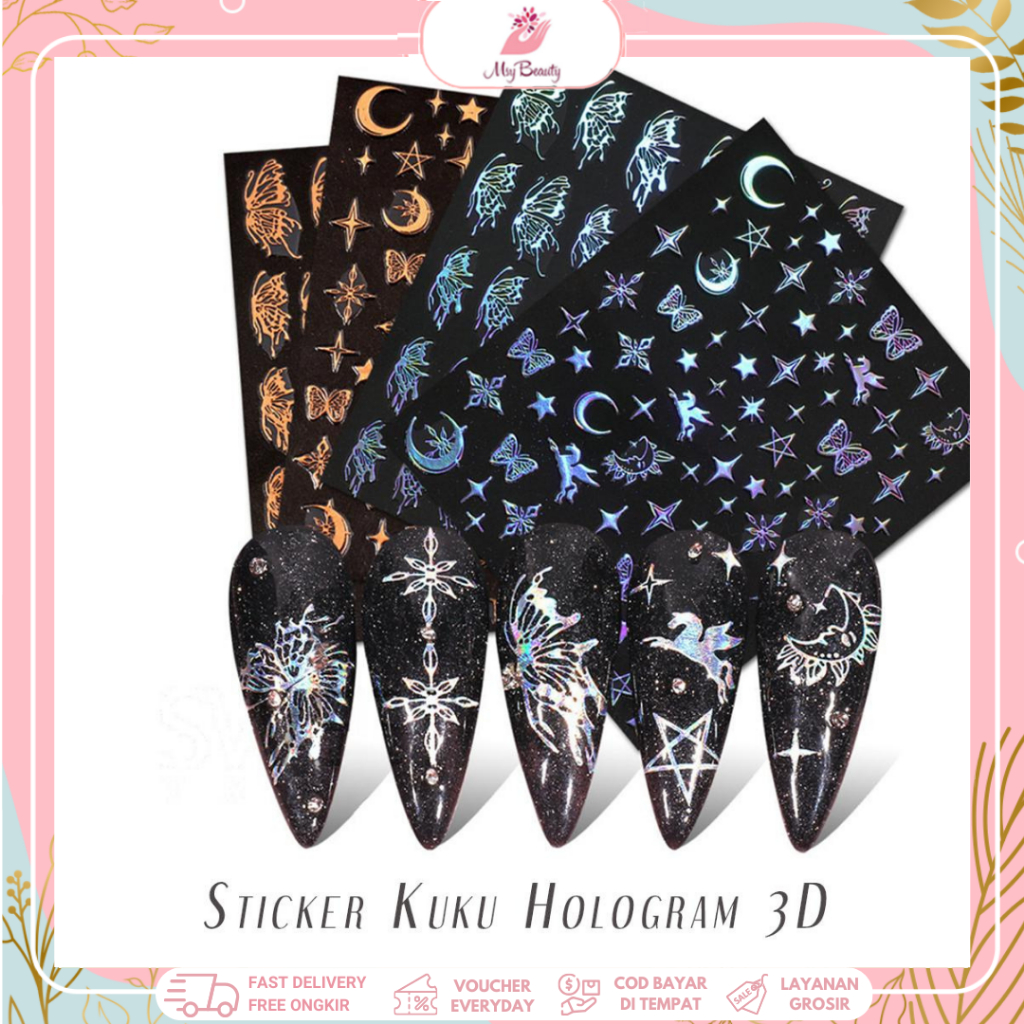 Jual MSY STIKER KUKU 3D MOTIF BUTTERFLY/MOON/STICKER NAIL ART RANDOM ...