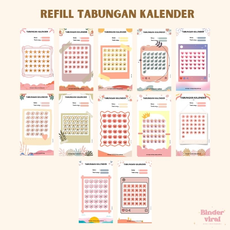 Jual REFILL Tabungan kalender ( 12 lembar + 2 cover + 12 stiker bulan ...