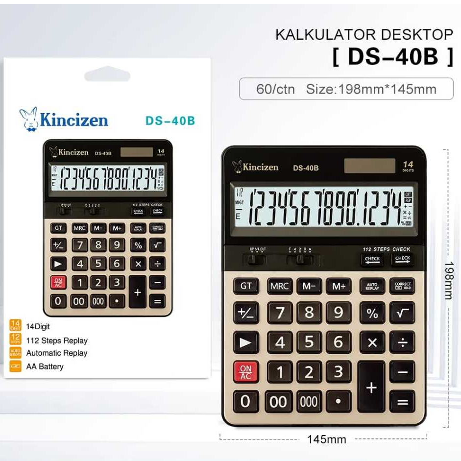 Jual KALKULATOR KINCIZEN SOLAR AKTIF DS-40B CALCULATOR baterai AA mudah ...